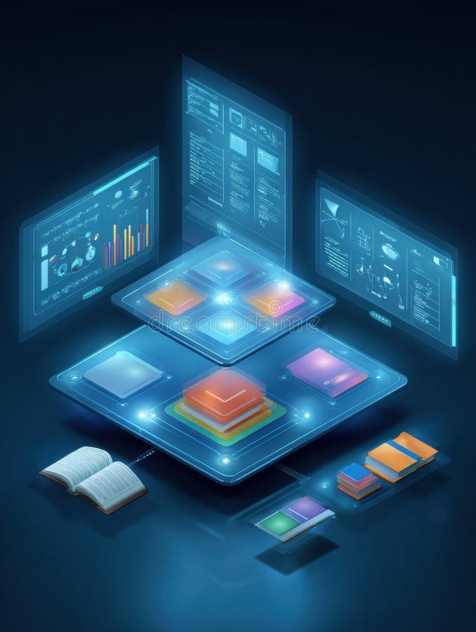 Innovative Data-Driven Education System Featuring Glowing Dashboards and Clear Layout for ...