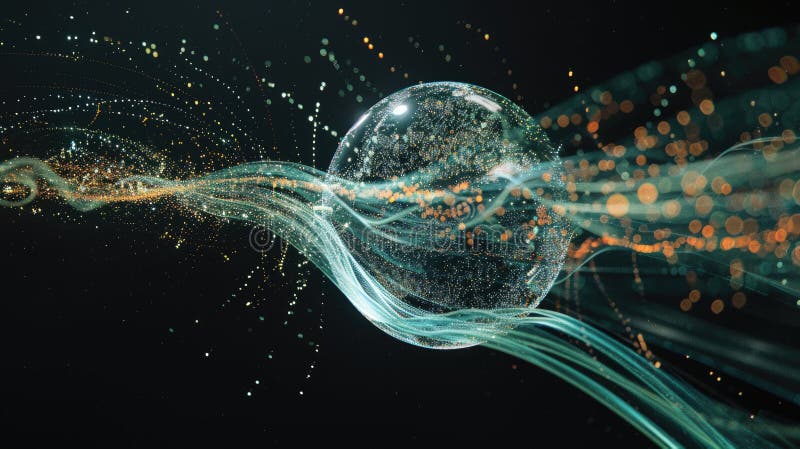 Innovative Data Visualization Entails Glowing Connections within a Digital Sphere. AIG53M Stock ...