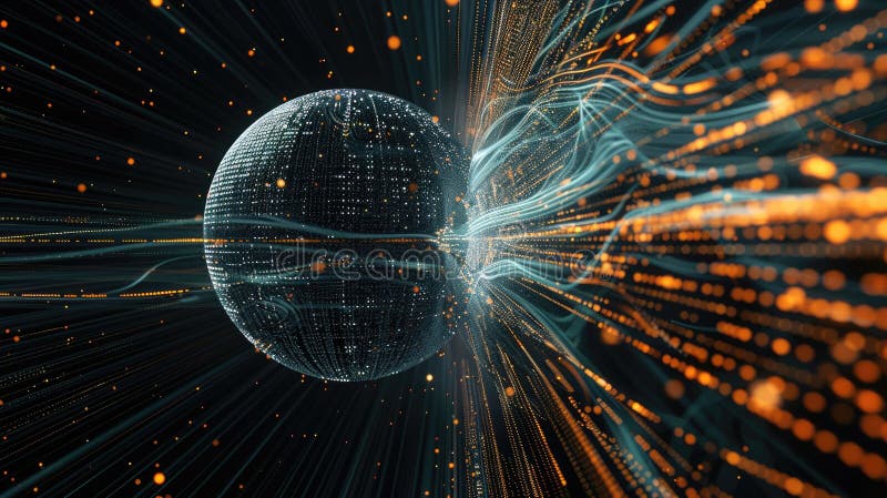 Innovative Data Visualization Entails Glowing Connections within a Digital Sphere. AIG53M Stock ...