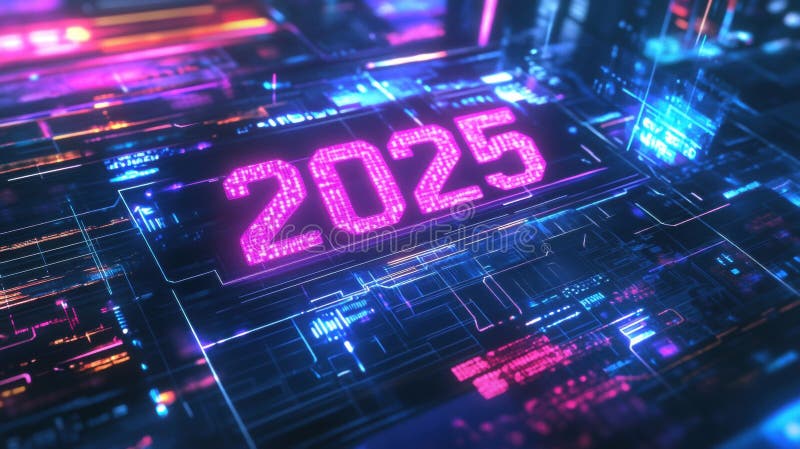 Innovative 2025 Design in Futuristic Style with Bright Digital Effects ...