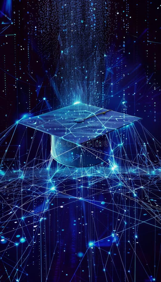 Innovative Digital Art Featuring a Glowing Graduation Cap Over a ...