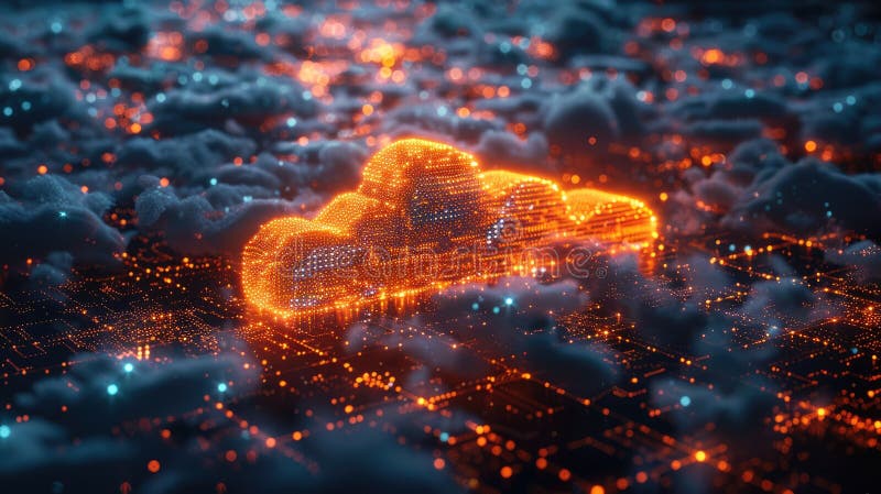 Innovative Digital Cloud Technology Symbolizing Modern Data Storage with Neon Circuit Board ...