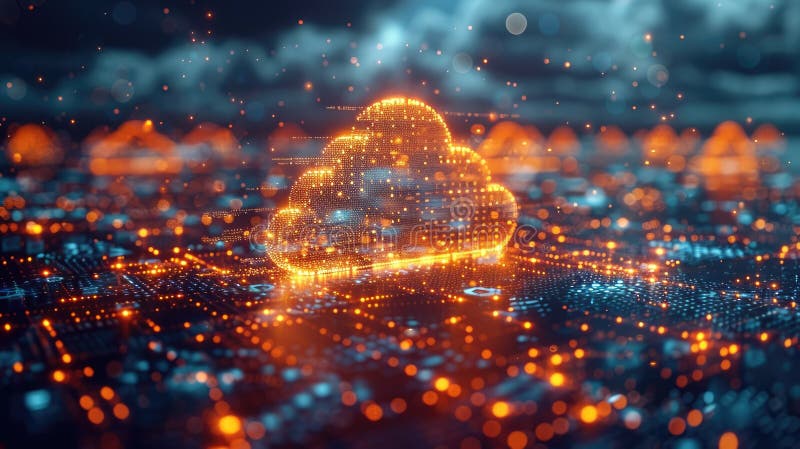 Innovative Digital Cloud Technology Symbolizing Modern Data Storage with Neon Circuit Board ...
