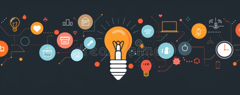 Innovative Digital Graphic of a Lightbulb with Connected Icons ...