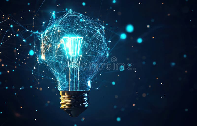 Innovative Digital Light Bulb in Blue Glowing Network Concept Stock ...