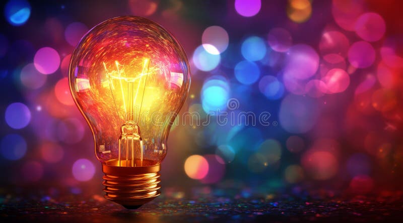 An Innovative Digital Light Bulb Featuring a Vibrant Bokeh Background ...