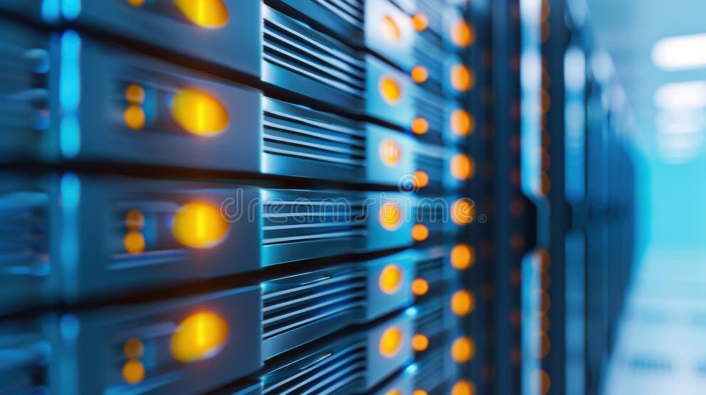 Innovative Digital Technology Backdrop with Server Racks in a Secure ...