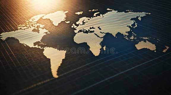 Innovative Digital World Map with Global Network on Grid Background ...