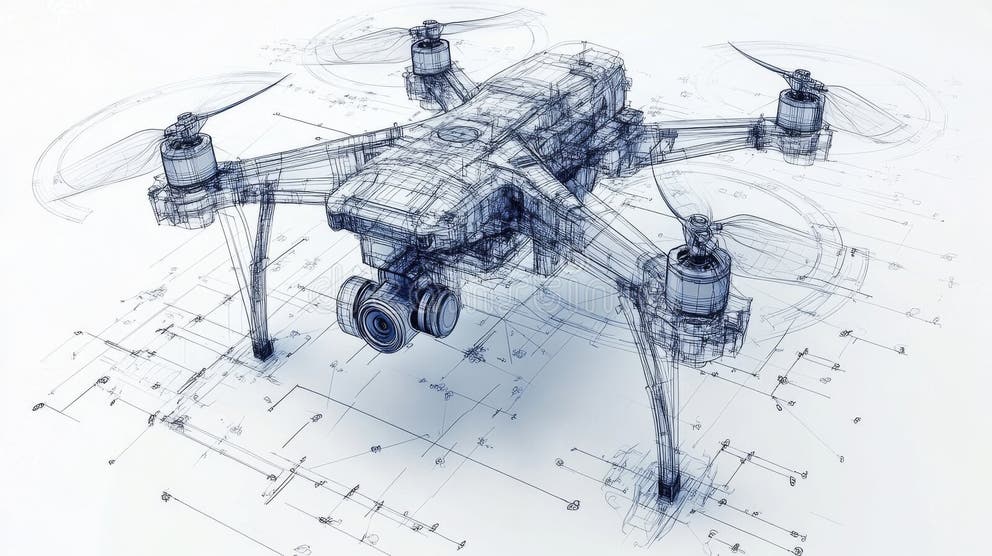 Innovative Drone Design Concept in Detailed Wireframe Sketch for ...
