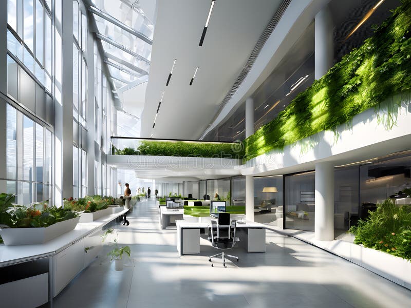 Innovative Eco-Friendly Office Space - Green High-Tech Workplace Stock ...