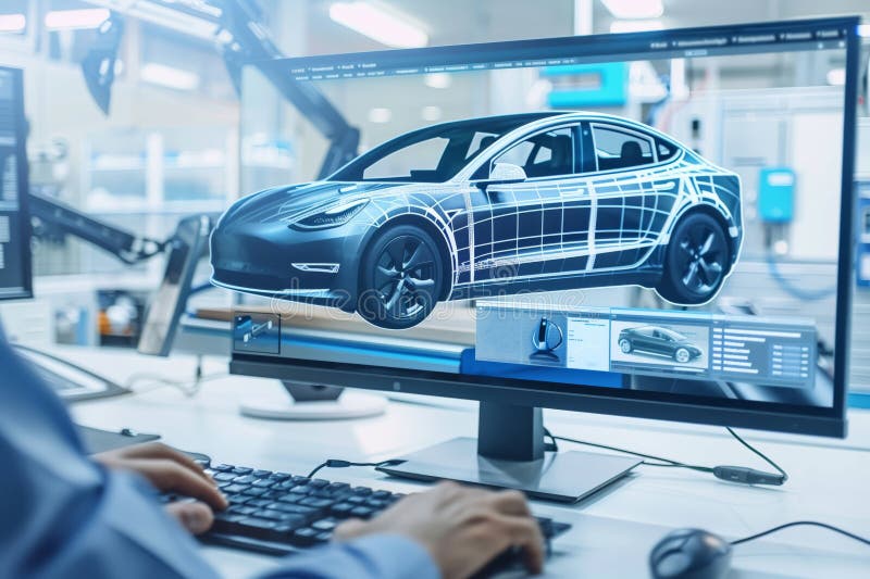 Innovative Electric Car Design Software Displayed on Computer Screen in ...