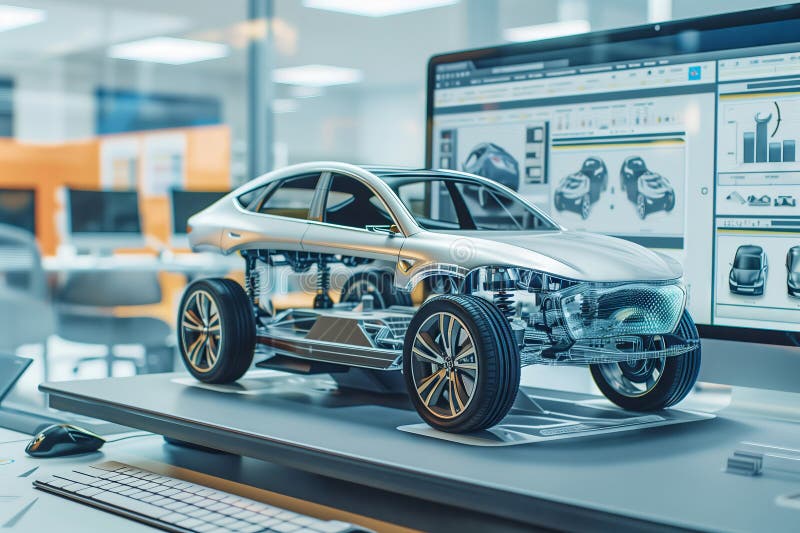 Innovative Electric Car Design Software Displayed on Computer Screen in ...