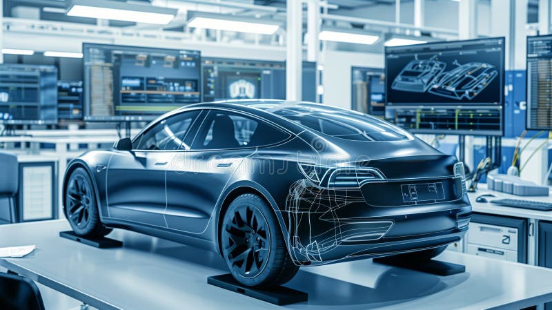 Innovative Electric Car Design Software Displayed on Computer Screen in ...