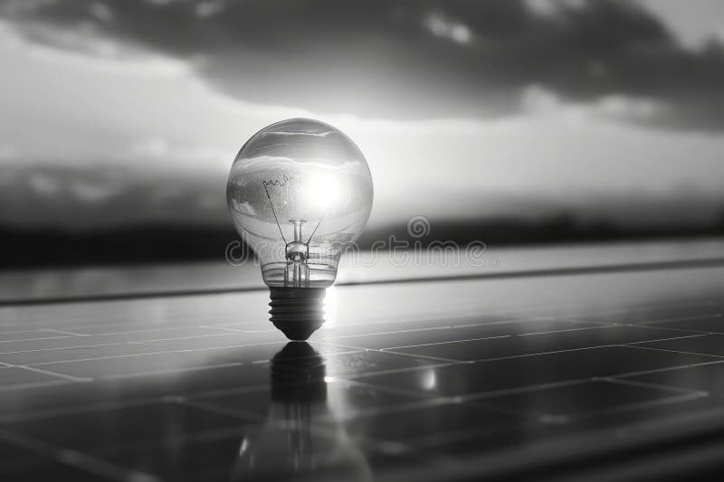 Innovative Energy: Solar Panel with LED Light Bulb Stock Photo - Image ...