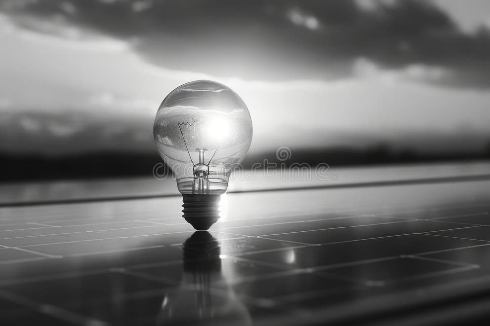 Innovative Energy: Solar Panel with LED Light Bulb Stock Photo - Image ...