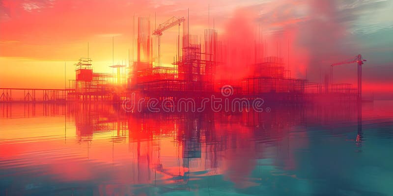 Innovative Engineering Progress: Double Exposure of Futuristic Building ...