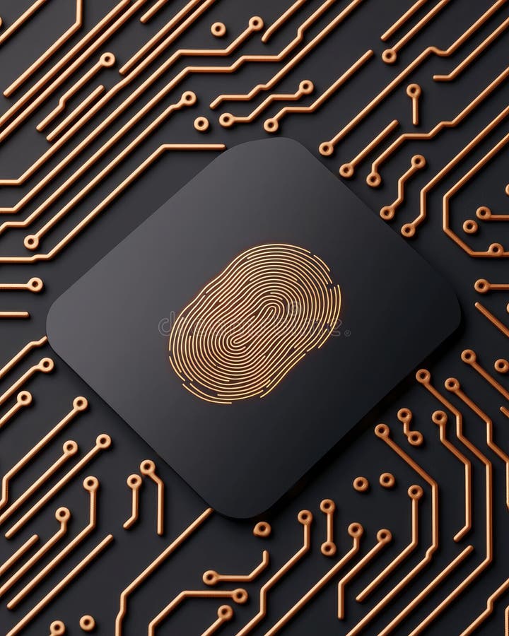 Innovative Fingerprint Design on Circuit Board Background, Symbolizing ...