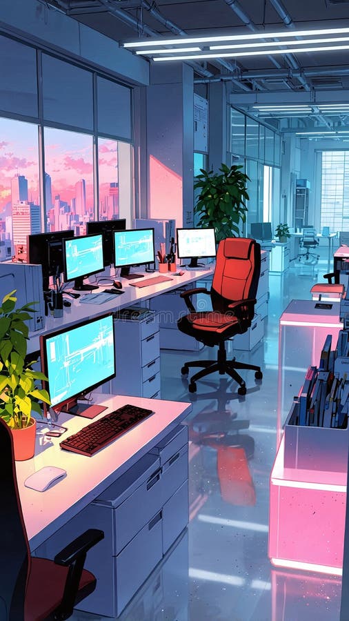 Innovative Future Tech Office Scene with Anime Characters Using ...