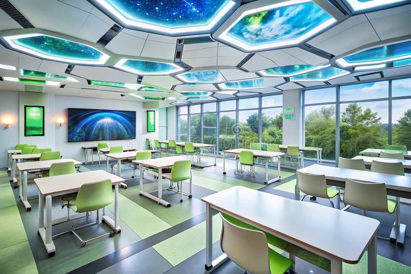 Innovative and Futuristic Classroom for Students Stock Illustration ...