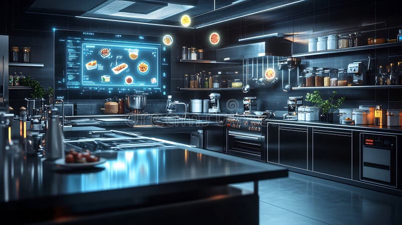 Innovative Futuristic Culinary Lab with Virtual Recipes and Holographic ...