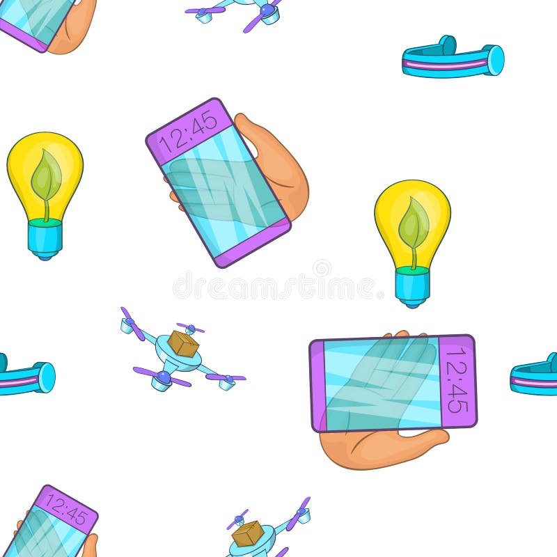 Innovative Gadgets Pattern, Cartoon Style Stock Vector - Illustration ...