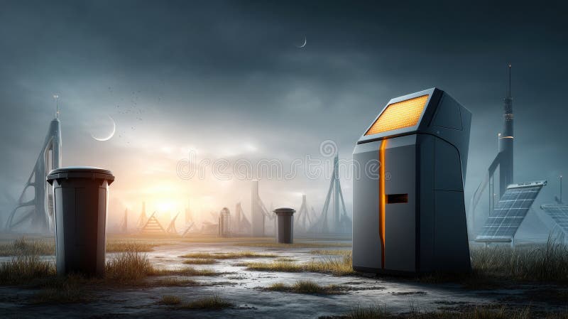 Innovative Garbage Bin with Solar-Powered Compactor in Futuristic Eco ...