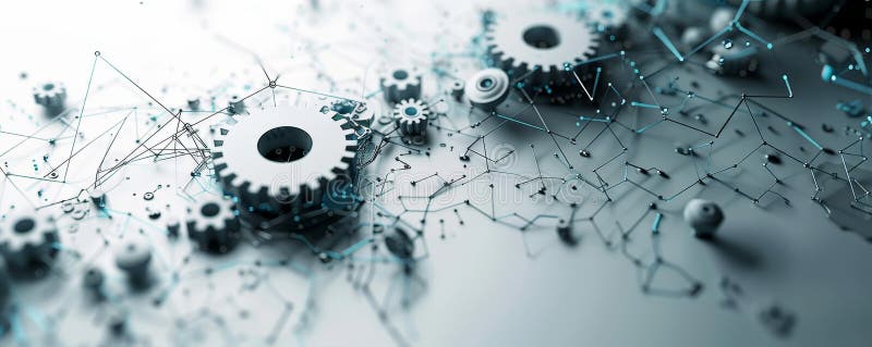 Innovative Generative AI Tech: Gray Gears and Digital Elements on White ...
