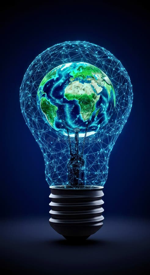 Innovative Global Connectivity: Earth Inside a Futuristic Lightbulb ...
