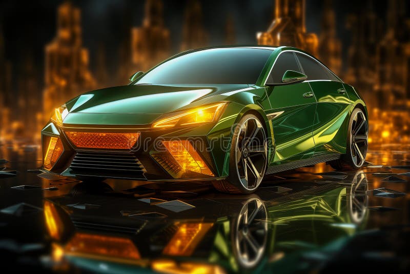 Innovative Green Car Concept. Futuristic Smart Car Technology Stock ...