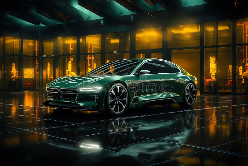 Innovative Green Car Concept. Futuristic Smart Car Technology Stock ...