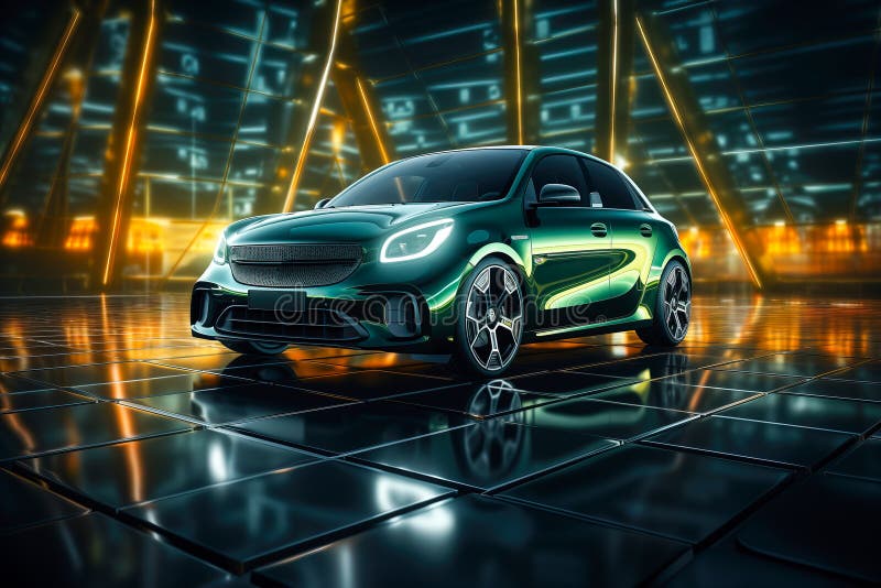 Innovative Green Car Concept. Futuristic Smart Car Technology Stock ...