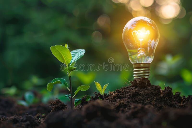 Innovative Green Energy Concept with Light Bulb and Young Plant Stock ...