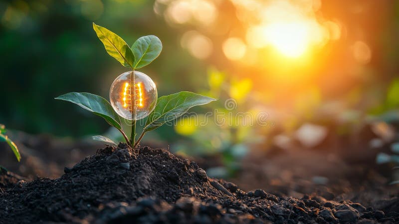 Innovative Green Power with Plant and Light Bulb Stock Illustration ...