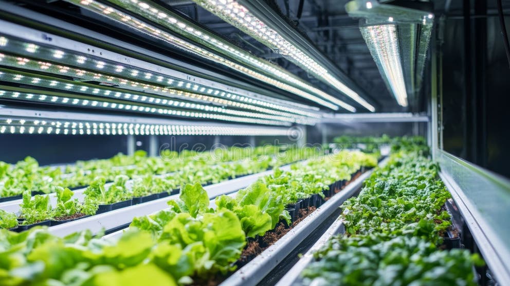 Innovative High-Tech Vertical Farm with Hydroponic System Rows Stock ...