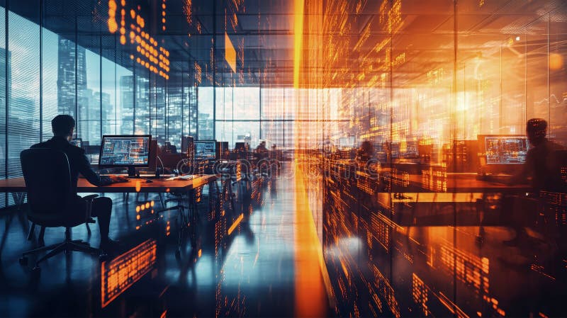 Innovative High-tech Workspace Featuring Vibrant Data Streams and ...