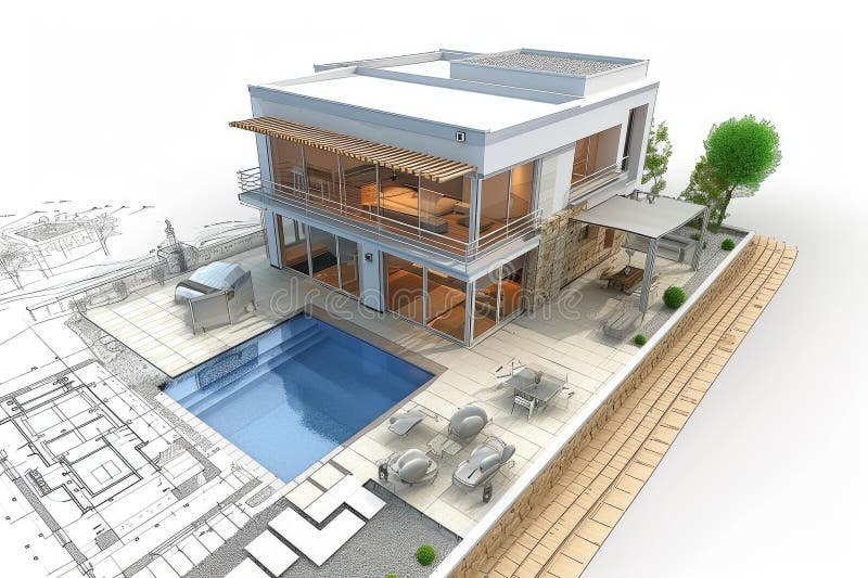 Innovative House Blueprint 3d Plan. Generate Ai Stock Illustration ...