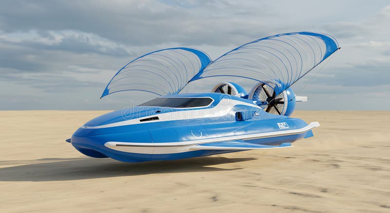 Innovative Hovercraft Design Gliding Over Sandy Terrain with Unique ...