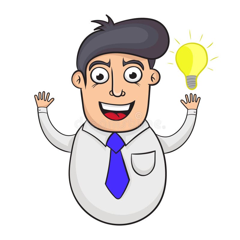 Innovative Idea. Cartoon Businessman with a Burning Light Bulb Vector ...