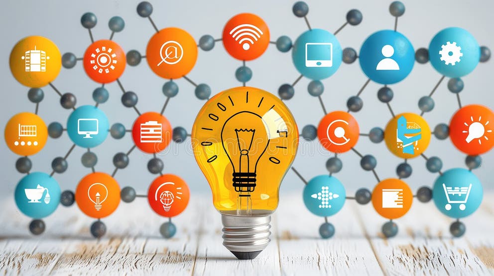 Innovative Idea with Connected Digital Icons Network Stock Illustration ...