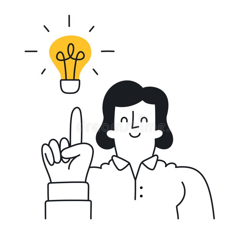 Innovative Idea Realization - Woman with a Light Bulb. Doodle Style ...