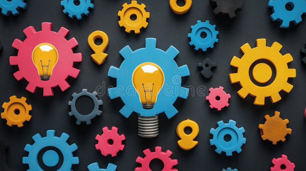 Innovative Ideas and Problem-Solving. Light Bulbs and Colorful Gears ...