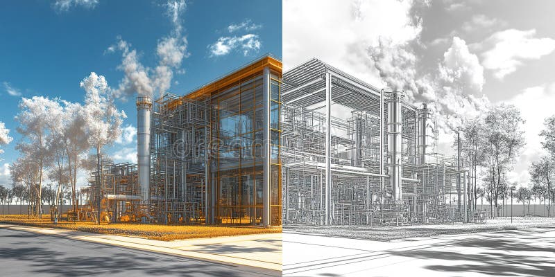 Modern Industrial Structure Showcasing Innovative Design and Sustainable Technology in a Serene ...