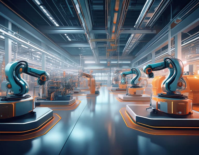 Innovative Industrial Robots Assembling in a Stock Image - Image of ...