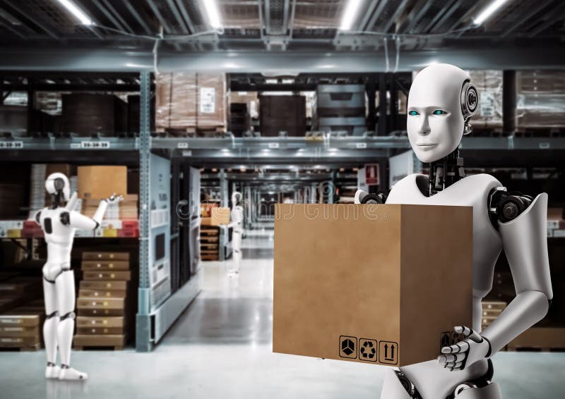 Innovative Industry Robot Working in Warehouse for Human Labor ...
