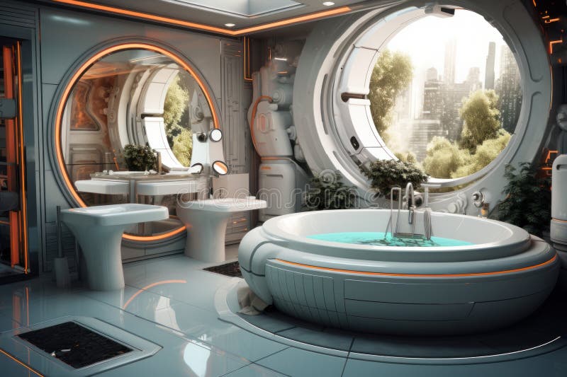 Innovative Interior Modern Futuristic Bathroom. Generate Ai Stock Image ...