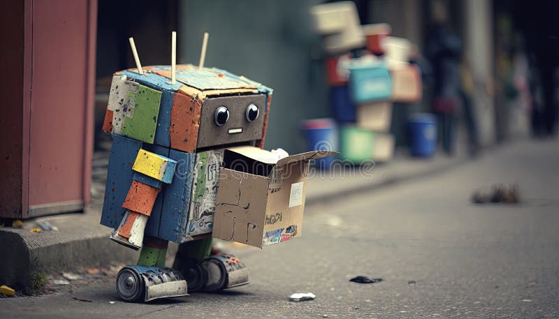 Innovative Junk Art Robot in Vibrant Google Colors. Perfect for Web ...