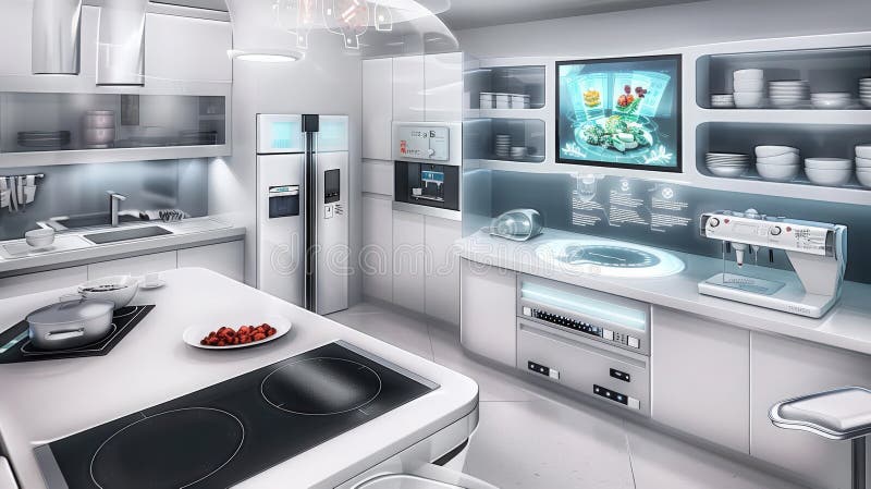 Futuristic Smart Kitchen Interior Design with Advanced Appliances and ...