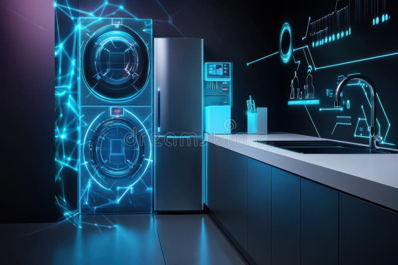 Modern Kitchen Space with Futuristic Appliances and Digital Interfaces ...