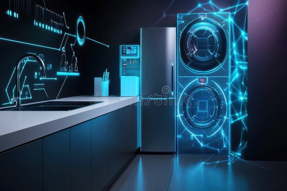 Modern Kitchen Space with Futuristic Appliances and Digital Interfaces ...