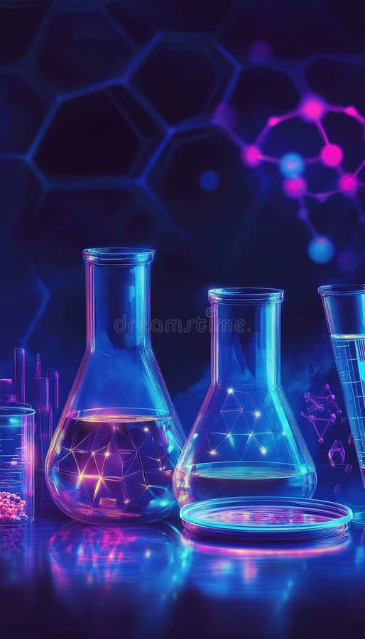 Innovative Laboratory Scene with Glowing Low Polygon Beakers and Petri ...